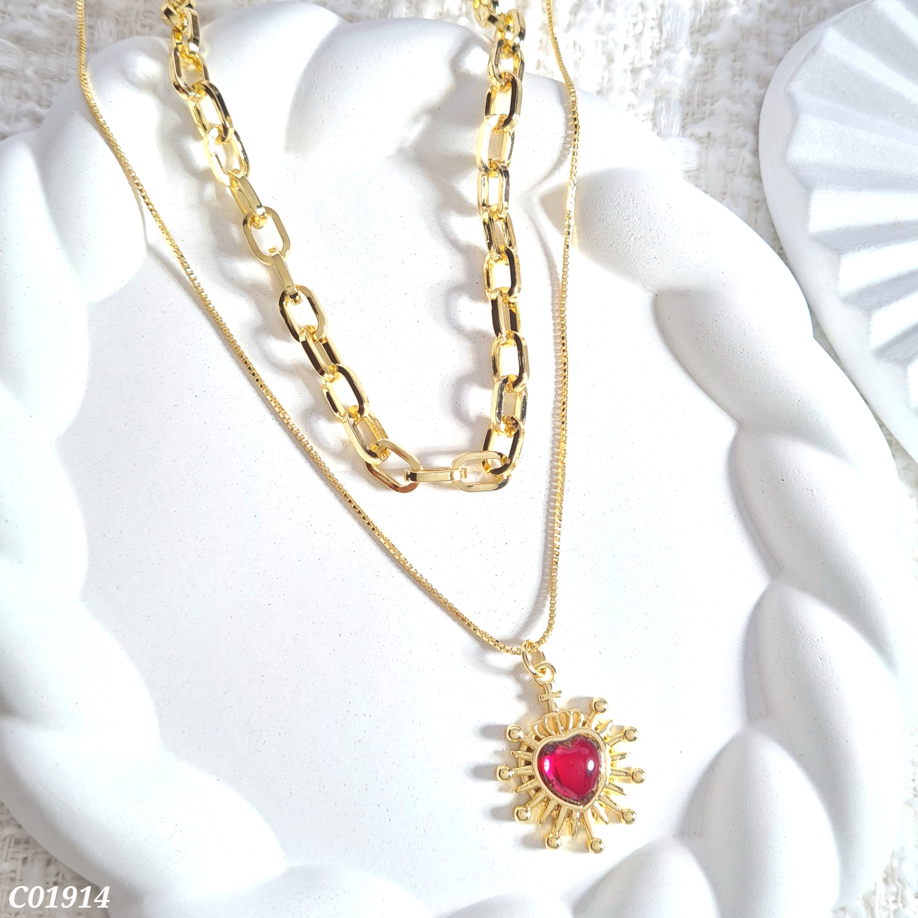 Cadena doble con corazón rojo C01914. – vilbbao store