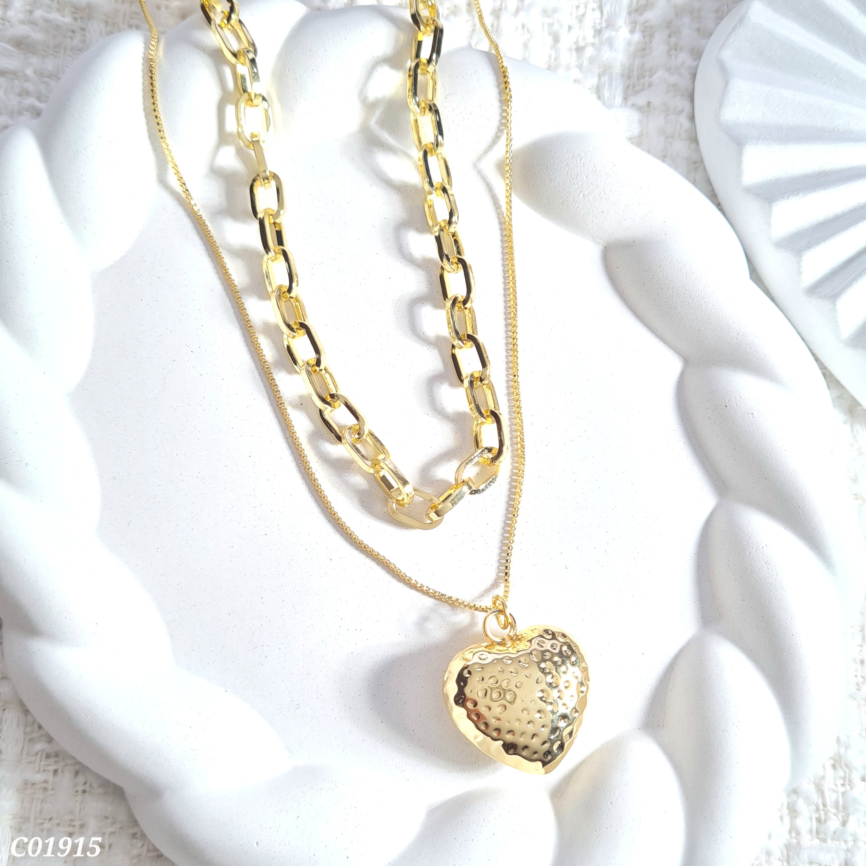 Cadena doble con corazón dorado C01915 – vilbbao store